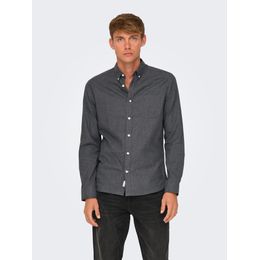 Only & Sons Langarmhemd ONLY & SONS "ONSROAD LIFE REG MELANGE LS SHIRT NOOS", Herren, Gr. S, N-Gr, schwarz, Web, Obermaterial: 100% Baumwolle, unifarben, regular fit, Hemden