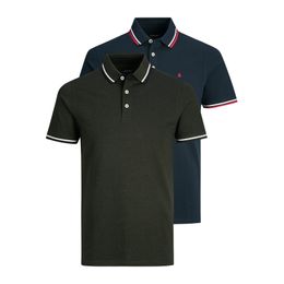 Poloshirt JACK & JONES "JJEPAULOS im Doppelpack mit Logostickerei und Komfort", Herren, Gr. M, blau (navy blazer), Single Jersey, Obermaterial: 100% Baumwolle, unifarben, normal hüftlang, Rundhals, Shirts, unifarben mit Farbeinsatz, modisch, schmal, Baumwolle, Polokragen