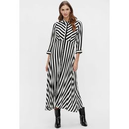 Hemdblusenkleid Y.A.S "YASSAVANNA LONG SHIRT DRESS", Damen, Gr. S, N-Gr, schwarz-wei&szlig; (schwarz with wei&szlig; stripes), Web, Obermaterial: 100% Viskose, gestreift, relaxed fit lang, Kleider, Sommerkleid, mit 3/4 &Auml;rmel