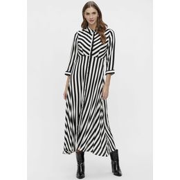 Hemdblusenkleid Y.A.S "YASSAVANNA LONG SHIRT DRESS", Damen, Gr. XS, N-Gr, schwarz-wei&szlig; (schwarz with wei&szlig; stripes), Web, Obermaterial: 100% Viskose, gestreift, relaxed fit lang, Kleider, Sommerkleid, mit 3/4 &Auml;rmel