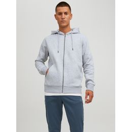 Jack & Jones Kapuzensweatjacke JACK & JONES "JJESTAR Basic Hoodie, Eingrifftaschen und angenehmem Materialmix", Herren, Gr. S, grau (hellgrau meliert), angeraute Sweatware, Obermaterial: 70% Baumwolle, 30% Polyester, normal h&uuml;ftbedeckend, Rundhals, Sweatjacken, Kapuze, regular fit, Baumwollmischung