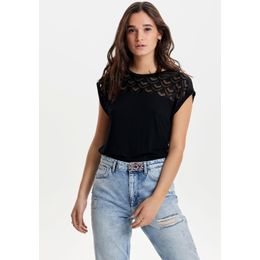 Spitzenshirt Only "ONLNICOLE &ndash; Spitzendetails f&uuml;r eleganten Auftritt im Alltag", Damen, Gr. S, schwarz, Jersey, Obermaterial: 100% Viskose (LENZING&trade; ECOVERO&trade;), unifarben, figurbetont normal, Rundhals, Shirts, figurbetont, Jersey, Viskose, Rundhals, unifarben