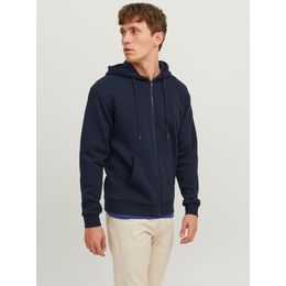 Jack & Jones Kapuzensweatjacke JACK & JONES "JJEBRADLEY mit Kapuze, ideal f&uuml;r kalte Jahreszeit", Herren, Gr. XS, blau (navy blazer), angeraute Sweatware, Obermaterial: 61% Polyester, 39% Baumwolle, unifarben, loose fit taillenbedeckt, ohne Ausschnitt, Rippb&uuml;ndchen, Sweatjacken, mit Kapuze