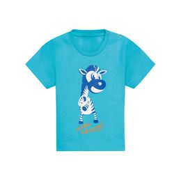 T-Shirt TRIGEMA "TRIGEMA T-Shirt mit lustigem Zebra-Printmotiv", Mädchen, Gr. 68, blau (azur), 100% Baumwolle, Basic, Shirts T-Shirt