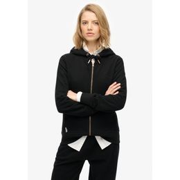 Kapuzensweatjacke Superdry "ESSENTIAL LOGO ZIPHOOD HB", Damen, Gr. XS, schwarz, Sweatware, Obermaterial: 100% Baumwolle, unifarben, relaxed fit normal, Rundhals, Rippb&uuml;ndchen, Sweatjacken