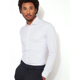 Langarmhemd DESOTO "Jerseyhemd Casual Kent langarm", Herren, Gr. XL, N-Gr, wei&szlig; with blau dots, Jersey, Obermaterial: 100% Baumwolle, gemustert, gepunktet, mehrfarbig, slim fit normal, Rundhals, eingesetzt,&Auml;rmel mit &Auml;rmelschlitz 1-Knopf-Manschette mit Schlitz, Hemden, Flexibler Stretch, mit Minimal Print, Kentkragen