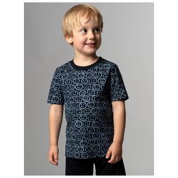 T-Shirt TRIGEMA "TRIGEMA T-Shirt mit freundlichem Smiley-Muster", Jungen, Gr. 128, blau (navy), 100% Baumwolle, Basic, Shirts T-Shirt