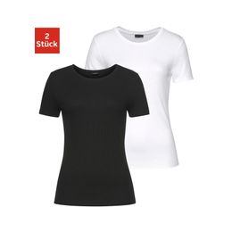 T-Shirt Lascana, Damen, Gr. 32/34, schwarz-weiß (weiß, schwarz), Rippware, Obermaterial: 95% Viskose, 5% Elasthan, unifarben, figurbetont hüftlang, Rundhals, Shirts, aus weicher Rippware