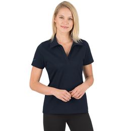 Poloshirt TRIGEMA "TRIGEMA Poloshirt ohne Knopfleiste", Damen, Gr. L, blau (navy), 100% Baumwolle, Basic, Shirts