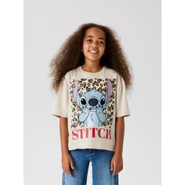 T-Shirt name it "NKFJIXI STITCH SS RLX TOP BOX NOOS WDI", M&auml;dchen, Gr. 158/164, peyote, Jersey, Obermaterial: 95% Baumwolle, 5% Elasthan, bedruckt, relaxed fit normal, Rundhals, Shirts T-Shirt