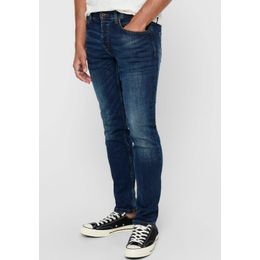 Only & Sons Regular-fit-Jeans ONLY & SONS "ONSWEFT REGULAR MAT DNM NOOS", Herren, Gr. 30, Länge 30, blau (medium blau denim), Denim/Jeans, Obermaterial: 64% Baumwolle, 22% Polyester, 12% Viskose, 2% Elasthan, Abriebeffekte, normal, Jeans