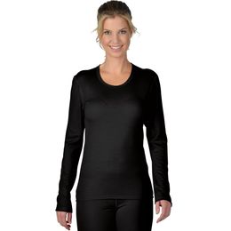 Longsleeve TRIGEMA "TRIGEMA Sportshirt aus Merinowolle", Damen, Gr. L, schwarz, 80% Wolle (Merinowolle), 20% Polyamid, Shirts
