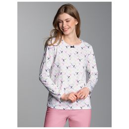 TRIGEMA Damen Schlafanzug "TRIGEMA Pyjama-Oberteil mit Allover-Katzen-Print"weiß, Gr. S, 100% Baumwolle, Homewear-Sets
