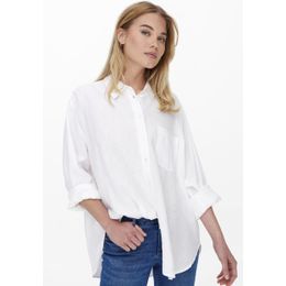 Longbluse Only "ONLTOKYO L/S LINEN BLEND SHIRT", Damen, Gr. XL, weiß (hellweiß), Web, Obermaterial: 55% Leinen, 45% Viskose, unifarben, regular fit, Blusen, mit Leinen