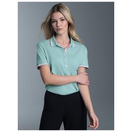 Poloshirt TRIGEMA "TRIGEMA Slim Fit Poloshirt mit kontrastfarbigen Akzenten", Damen, Gr. XXL, blau (gletscher), 94% Baumwolle, 6% Elasthan, Basic, Shirts