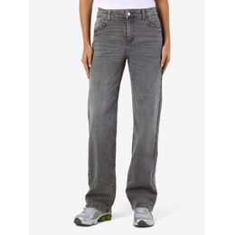 Straight-Jeans Noisy may "NMYOLANDA NW WIDE JEANS AZ371DG NOOS", Damen, Gr. 28, L&auml;nge 30, blau (dunkelgrau denim), Denim/Jeans, Obermaterial: 99% Baumwolle, 1% Elasthan, straight fit, Jeans Straight-Jeans