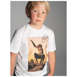 T-Shirt TRIGEMA "TRIGEMA T-Shirt TRIGEMA Affe Charly Skateboard", Jungen, Gr. 116, weiß, 100% Baumwolle, Basic, Shirts