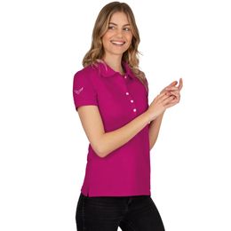 Poloshirt TRIGEMA "TRIGEMA Poloshirt mit Kristallsteinen", Damen, Gr. XXL, pink (magenta), 94% Baumwolle, 6% Elasthan, Basic, Shirts