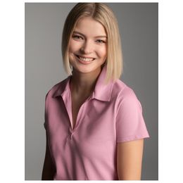 Poloshirt TRIGEMA "TRIGEMA Poloshirt ohne Knopfleiste", Damen, Gr. L, lila (lilie), 100% Baumwolle, Basic, Shirts