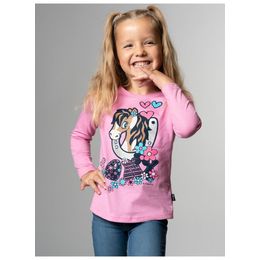 Longsleeve TRIGEMA "TRIGEMA Langarmshirt mit süßem Pony-Print", Mädchen, Gr. 104, pink (candy), 100% Baumwolle, Shirts