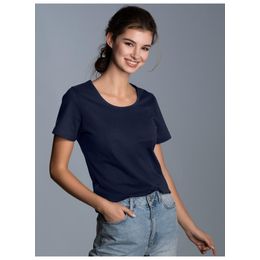 T-Shirt TRIGEMA "TRIGEMA T-Shirt aus Biobaumwolle", Damen, Gr. L, blau (navy, c2c), 100% Baumwolle (Bio-Baumwolle kbA), Basic, Shirts