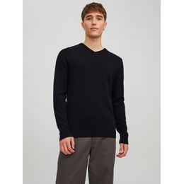 Jack & Jones V-Ausschnitt-Pullover JACK & JONES "JJEBASIC mit V-Ausschnitt, ideal für Herbst und Alltag", Herren, Gr. M, schwarz, Obermaterial: 100% Baumwolle, unifarben, schmal, V-Ausschnitt, Pullover, unifarben, modisch, slim fit, Baumwolle, V-Ausschnitt