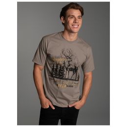 T-Shirt TRIGEMA "TRIGEMA T-Shirt mit großem Hirsch-Printmotiv", Herren, Gr. L, taupe, 100% Baumwolle, Basic, Shirts T-Shirt