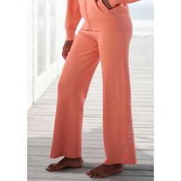 Strickhose ELBSAND, Damen, Gr. 44/46, N-Gr, orange (aprikose), Feinstrick, Obermaterial: 50% Viskose, 28% Polyester, 22% Nylon, meliert, unifarben, bequem lang, Hosen, mit weitem Bein und eingestricktem Logo, Loungewear
