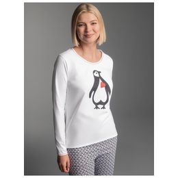 TRIGEMA Damen Schlafanzug "TRIGEMA Pyjama-Oberteil mit herzigem Pinguin-Print"wei&szlig;, Gr. S, Single Jersey, 100% Baumwolle, Homewear-Sets