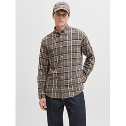 Jack & Jones Langarmhemd JACK & JONES "JJECLASSIC FLANNEL CHECK SHIRT LS SN", Herren, Gr. M, N-Gr, braun (otter), Web, Obermaterial: 100% Baumwolle, kariert, regular fit, Umschlagbund, Hemden