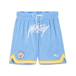 Sporthose Puma "Puma HOOPS x MANCHESTER CITY Basketballshorts Herren", Damen, Gr. M, Normalgr&ouml;&szlig;en, blau (team light blau), Innenmaterial: 100% Polyester; Au&szlig;enseite: 100% Polyester; Taschenfutter: 100% Polyester, regular fit, Hosen Sporthose