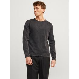 Jack & Jones Rundhalspullover JACK & JONES "JJELEO aus pflegeleichter Baumwollqualität", Herren, Gr. L, grau (anthrazit, grau), Obermaterial: 100% Baumwolle, schmal, Rundhals, Pullover, unifarben, modisch, schmal, Baumwolle, Rundhals