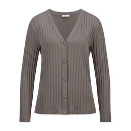 efixelle - Shirtjacke mit V-Ausschnitt, beige, Gr. 46 / L - Baumwolle