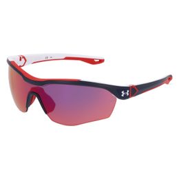 Under Armour UA YARD PRO | Unisex-Sonnenbrille | Fassung: Vollrand, Monoscheibe, Kunststoff, Blau Rot | Glasfarbe: G15 Spiegel Blau