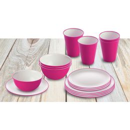 Omada Essgeschirr-Set mit M&uuml;slisch&uuml;ssel 16-tlg. fuchsia f&uuml;r 4 Personen - Kunststoff und Melamin Geschirr-Sets