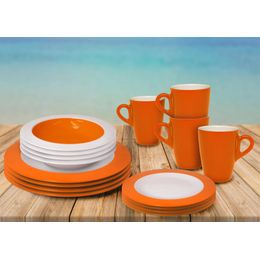Omada Teller- und Sch&uuml;ssel-Set 16-tlg. orange f&uuml;r 4 Personen - Kunststoff und Melamin Geschirr-Sets