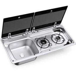 Dometic MO 9722L Kochfeld 2-flammig mit Glasdeckel 760 x 325 mm Sp&uuml;le links - Koch-Sp&uuml;l-Kombinationen