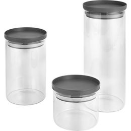 Metaltex Aroma Line Vorratsdosen rund aus Glas 3-er Set 450 / 1000 / 1500 ml - Lebensmittelbehälter / Vorratsdosen
