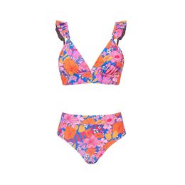 Cupshe Bikini &#039;Cupshe Pink Floral Ruffled Bralette &amp; High Waist Bikini Set&#039; Damen Gr&ouml;&szlig;e XS pink