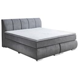 CARRYHOME Boxspringbett, Grau, Textil, H2 + H3, 7-Zonen, H&ouml;he ca. 19 cm, 180x200 cm, gepolstertes Kopfteil, Topper durchgehend, Wendematratze mit unterschiedlichen H&auml;rtegraden, Schlafzimmer, Betten, Doppelbetten