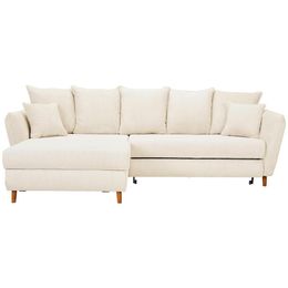 CARRYHOME Ecksofa, Creme, Textil, Eiche, massiv, 3-Sitzer, F&uuml;llung: Schaumstoff, Ottomane links, seitenverkehrt montierbar, L-Form, 284x162 cm, Made in EU, Liegefunktion, R&uuml;cken echt, Wohnzimmer, Sofas & Couches, Wohnlandschaften, Ecksofas