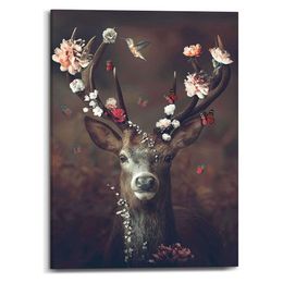 Orangewallz Leinwanddruck "Floral Deer" - 40% | Gr&ouml;&szlig;e 50x70 cm | Wanddekoration