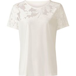 CR&Eacute;ATION L Damen Kurzarmshirt mit floralen Cut-Outs ecru Gr&ouml;&szlig;e 40