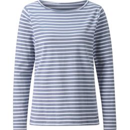 CR&Eacute;ATION L Damen Ringelshirt mit U-Boot-Ausschnitt taubenblau-ecru-geringelt Gr&ouml;&szlig;e 38