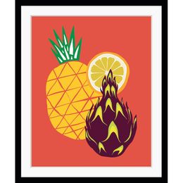 queence Bild &raquo;Carl&laquo; Ananas Essen Lebensmittel Obst Obst Bilder HD Premium Poster-Druck inkl. Holzrahmen bunt Acrylglas, Holz, Papier
