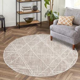Carpet City Teppich &raquo;CLASICO 9162&laquo; rund 11 mm H&ouml;he Kurzflor, Hochtief-Muster, Boho, Wohnzimmer beige Obermaterial: 100% Polyester