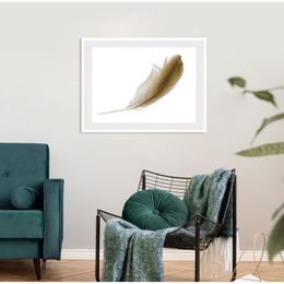 queence Bild &raquo;Malena&laquo; Federn Kunst Farbe Rahmen: wei&szlig; + Farbe Bild(er): gold