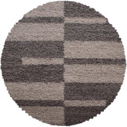Ayyildiz Teppiche Hochflor-Teppich &raquo;Gala Shaggy 2505&laquo; rund 30 mm H&ouml;he Wohnzimmer taupe Obermaterial: 100% Polypropylen &Oslash; 200 cm 1 Stk.
