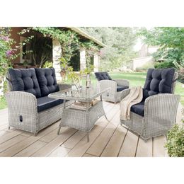 Destiny Gartenlounge-Set »MERANO« 1x 2er Sofa, 2x Sessel, 1x Tisch, inkl. Auflagen, 11 Stk. tlg. Aluminium, Polyrattan vintage weiß + Obermaterial:...