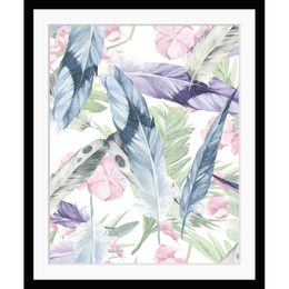 queence Bild &raquo;Eveline&laquo; Bl&auml;tter Federn Kunst Pflanzen Pflanzenbilder HD Premium Poster-Druck inkl. Holzrahmen Farbe Rahmen: schwarz + Farbe...